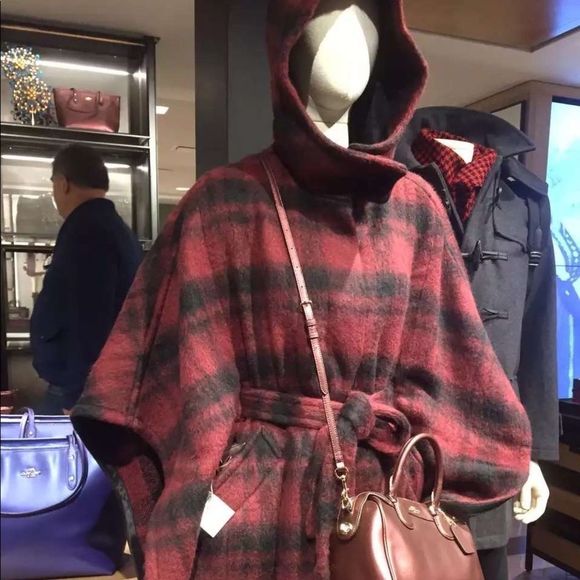 Coach | Jackets & Coats | Nwt Coach Womens Wool Plaid Hooded Cape ...